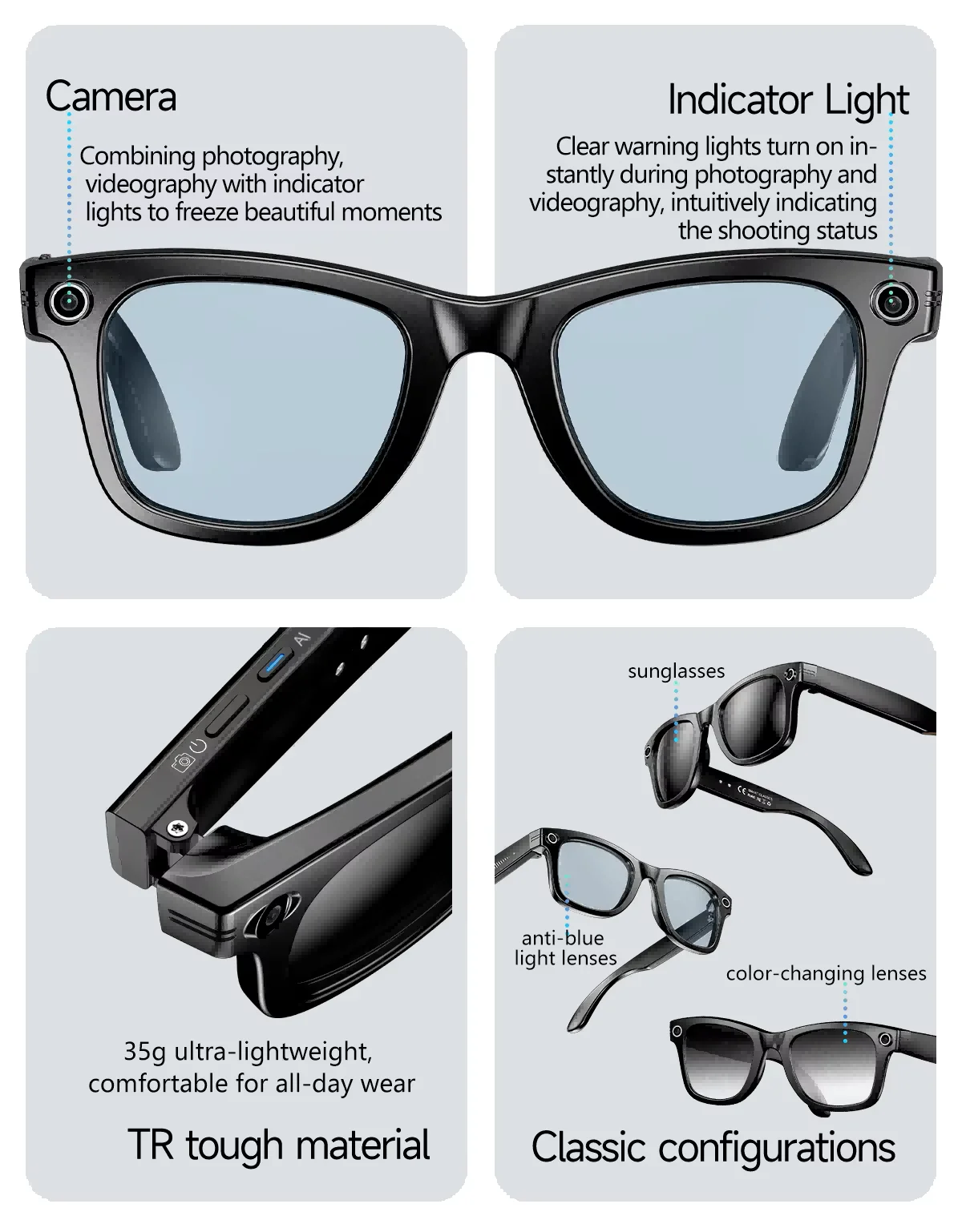 4K 8MP AI Glasses with Camera Smart Sunglasses Wifi Anti-Shake Audio ...