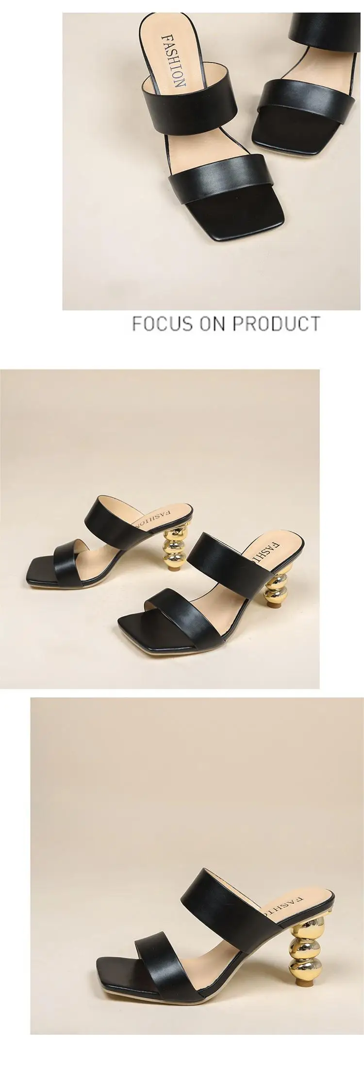 2024 Summer New Fashion Soft Square Toe Heel-less Sandals Solid Color ...
