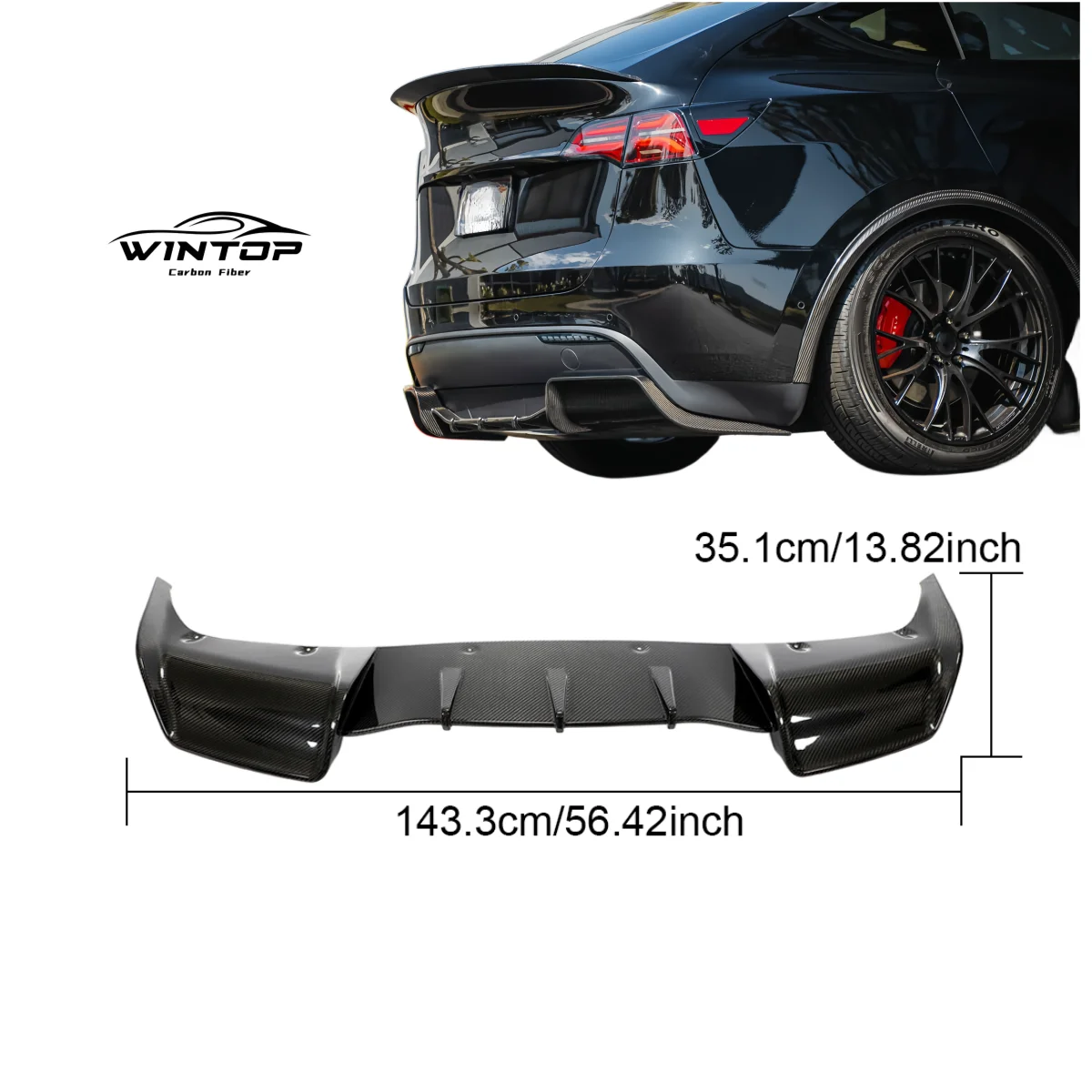 Wintop Carbon Fiber Rear Bumper Spoiler Lip Splitter Diffuser For Tesla ...