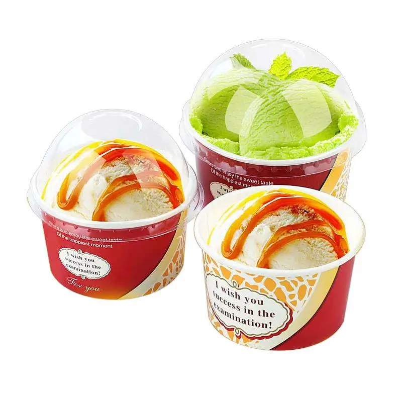 Personalized Logo Paper Ice Cream Cup with Lids Biodegradable 5oz ...