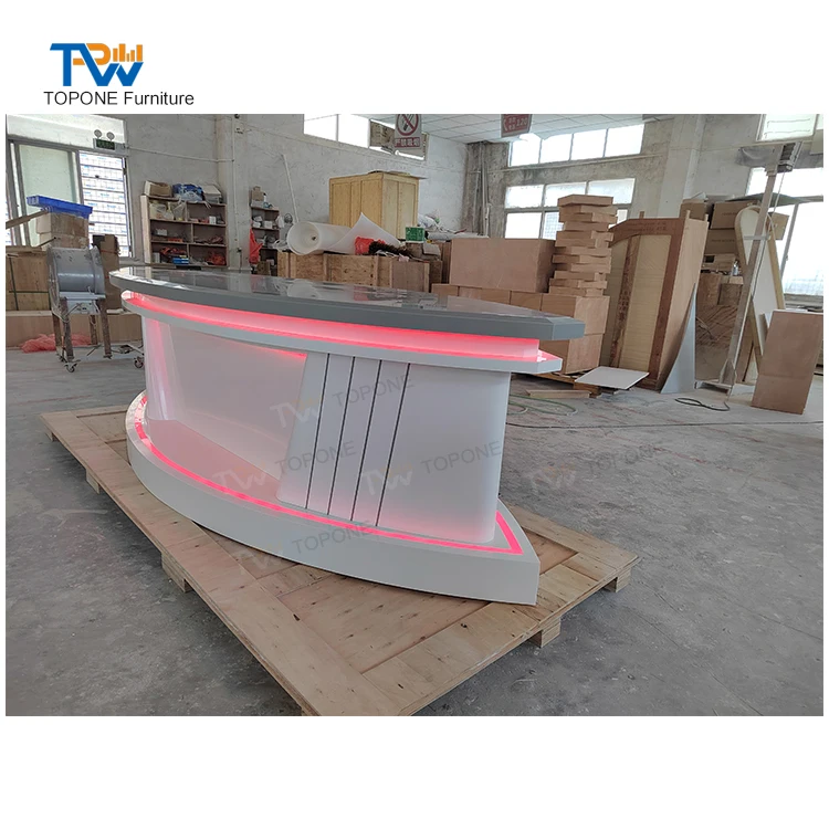 White Curved Reception Desk - Modern TV News Desk Furniture