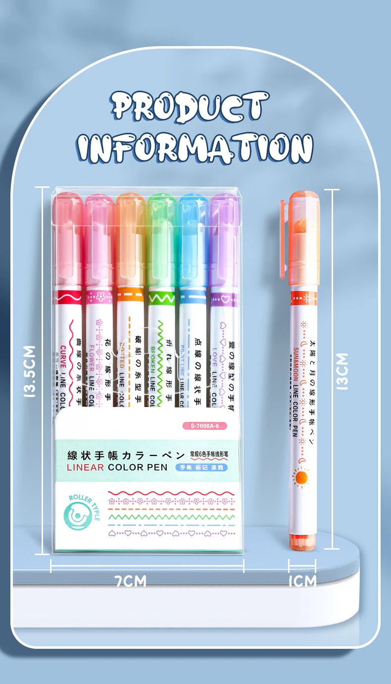 Stationery Roller Pen Markers - Quick Drying & Cute Patterns