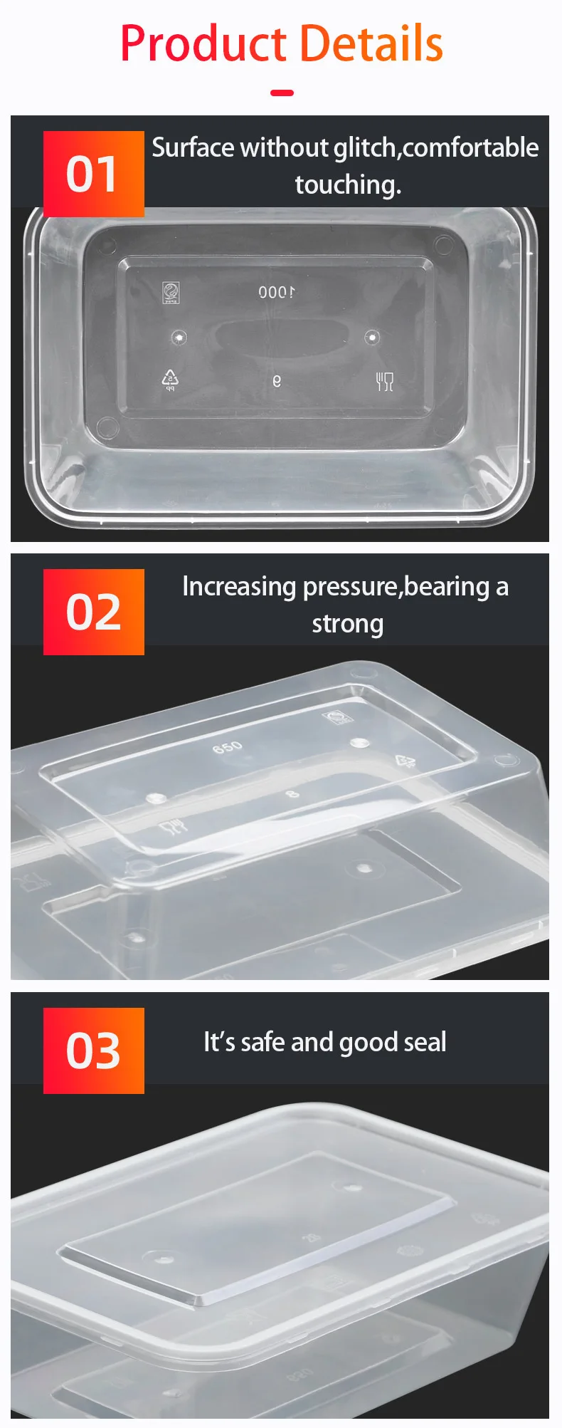 Hot Selling Rectangle Disposable Plastic Lunch Boxes