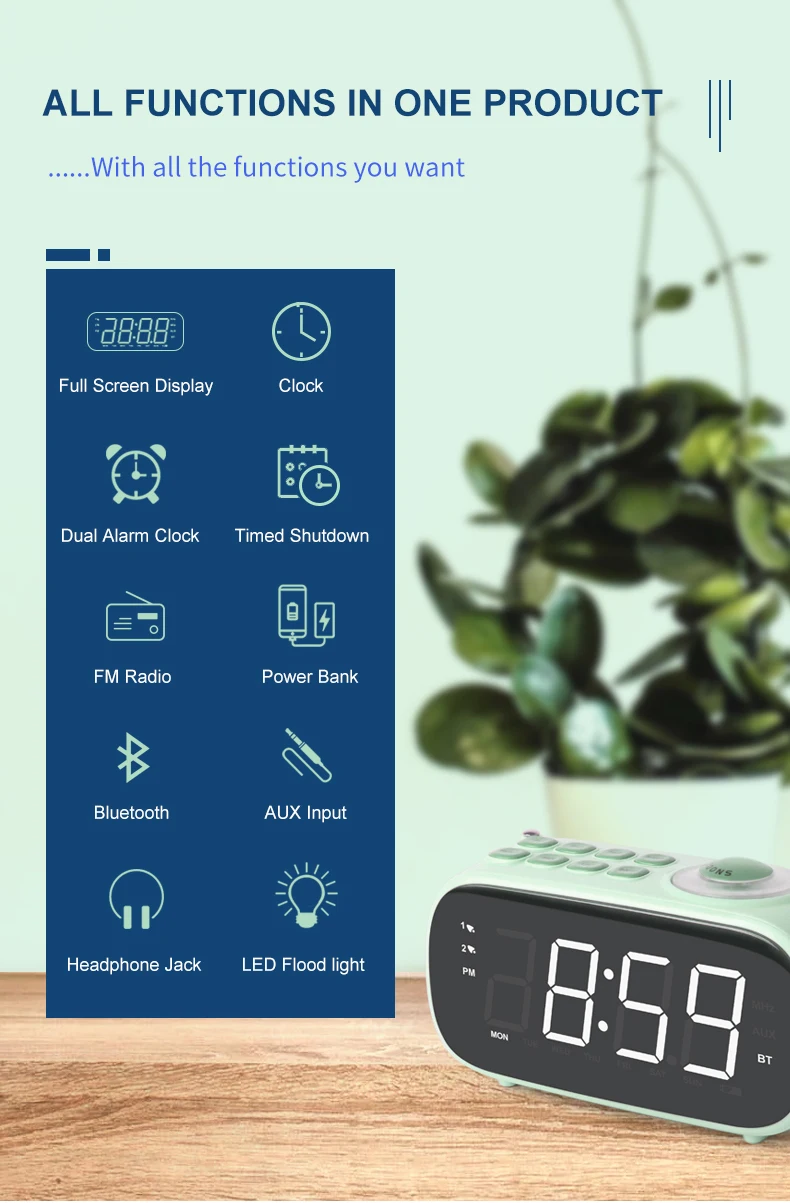 Portable Black Green Led Hd Screen Fm/am Home Alarm Clock Radio - Buy ...