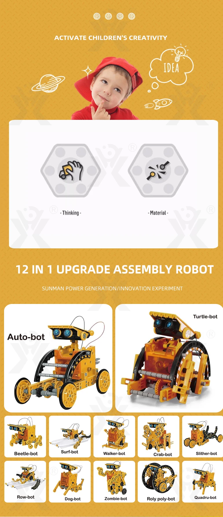 Chengji Stem Education Solar Power Robots Toys 12 In 1 Diy Assembly ...