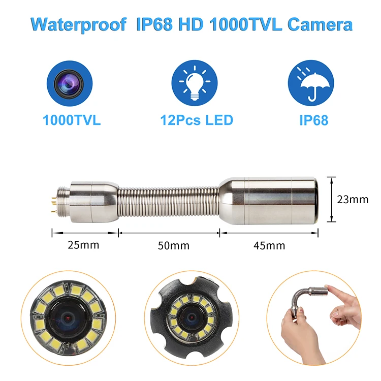 1000TVL IP68 Stainless Steel CCTV Waterproof Downhole Borewell Manhole ...