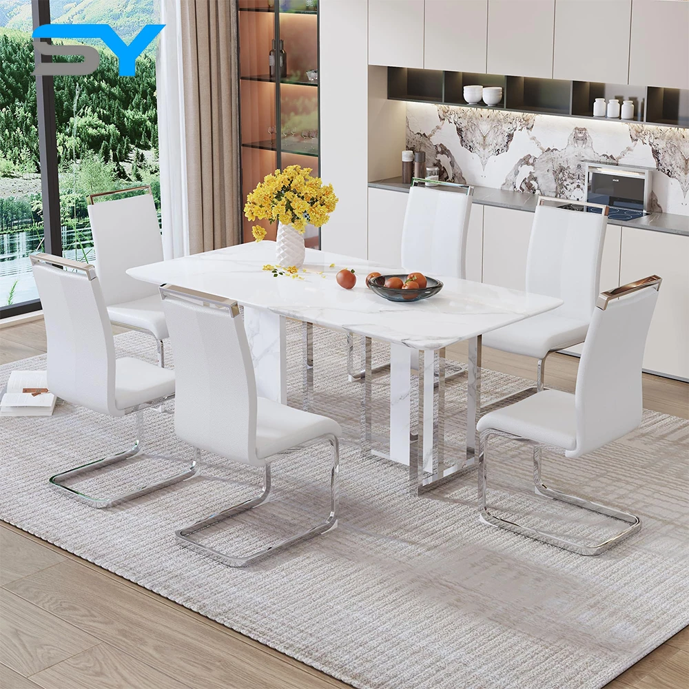 Siyang New White Marbles Mdf Top Dinning Table And Chair Set For 6 ...