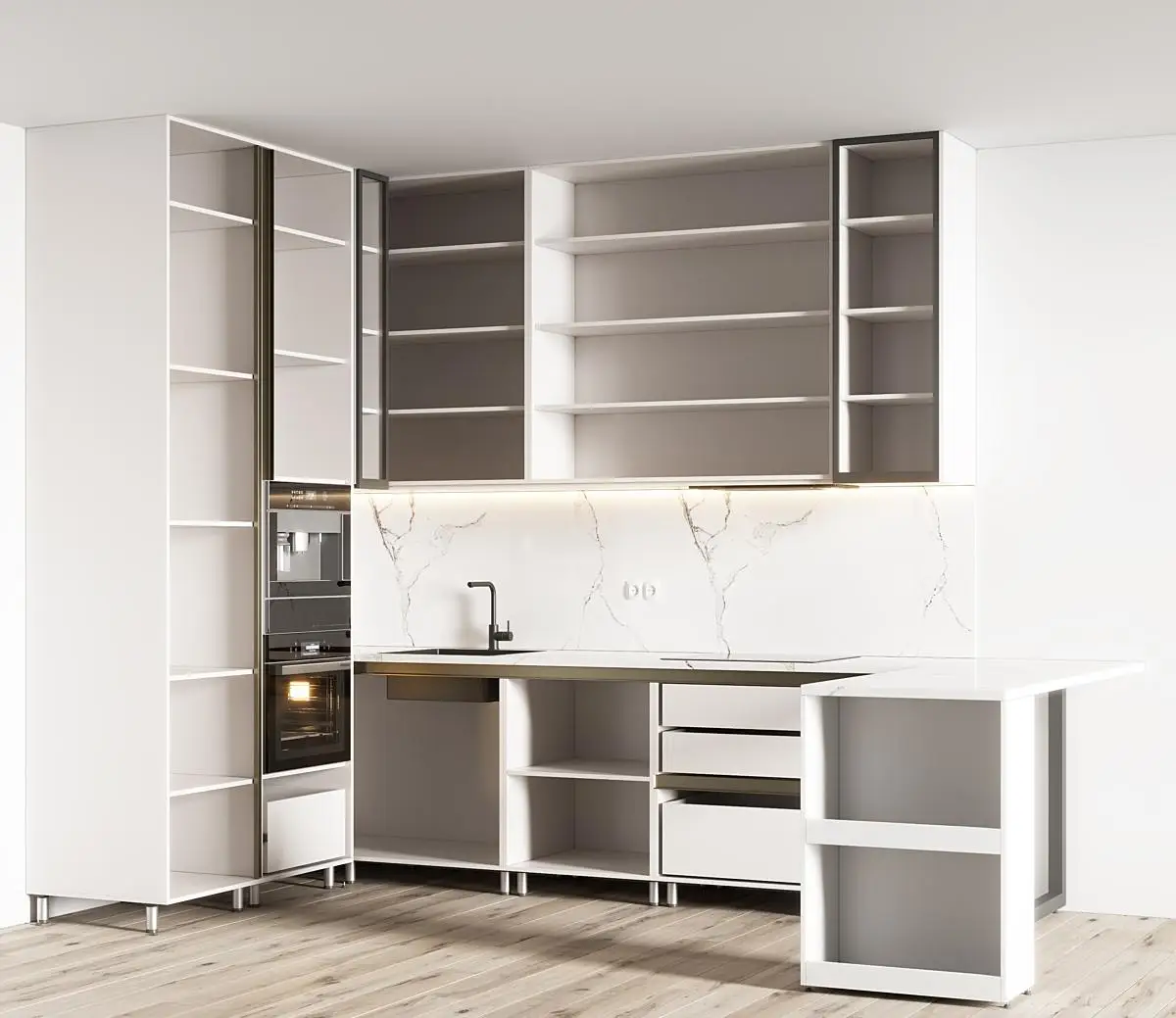 KEJIA Modern Kitchen Cabinets Combine with Kitchen Pantry Cabinets ...