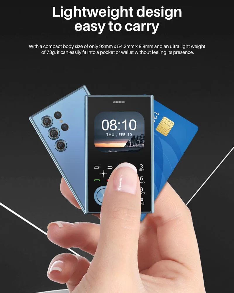 Mini V8 Card Mobile Phone - Dual SIM, Long Lasting Battery