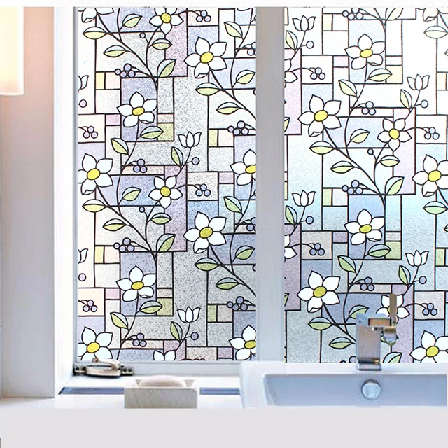 Peel & Stick Blue Flower Frosted Window Decoraton Glass Film Vinyl ...