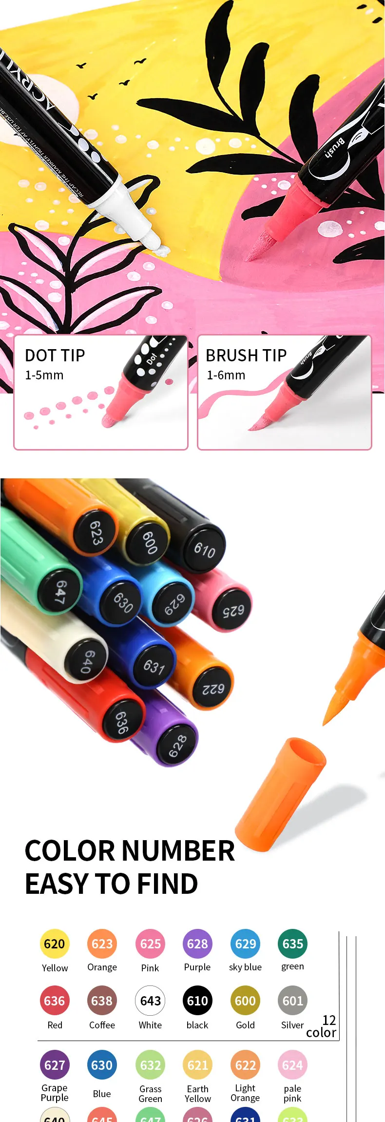 High Quality Dual Tip Acrylic Markers 12 24 36 Colors Premium Fade ...