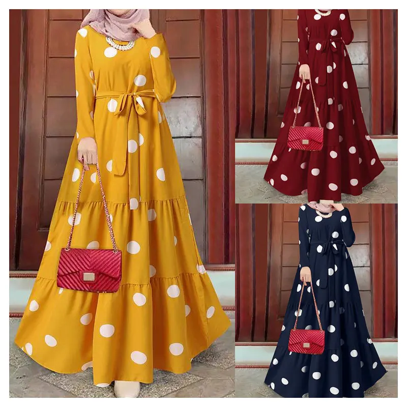 New Design Casual Wear Islamic Clothing Polka Dot Abaya Dubai Ladies ...