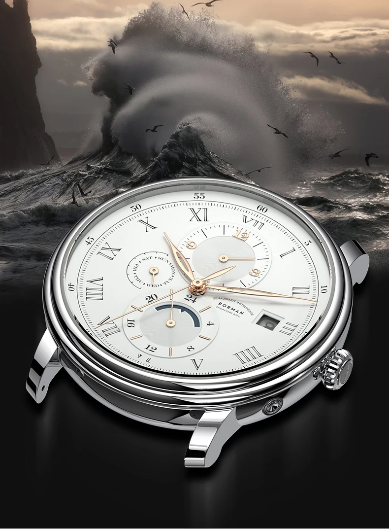 BORMAN Stainless Luxury Leather Belt with Mechanical Watch