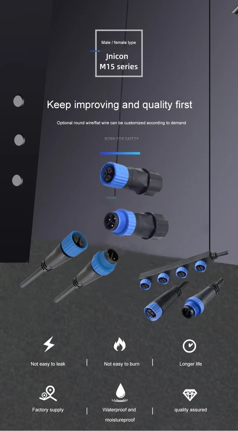 Jnicon Wholesale Price Female Male Connector Waterproof M15