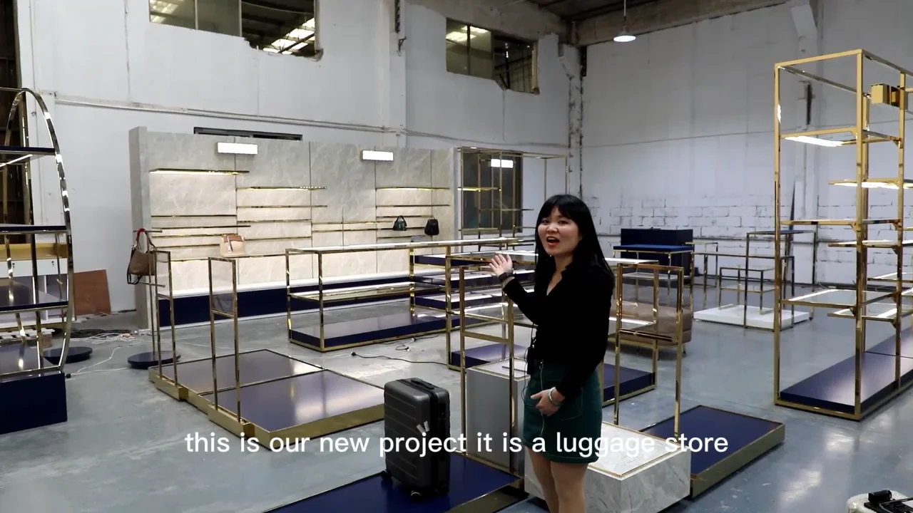 Custom Gold Metal Bag Display Furniture Handbag Marble Wall Display ...