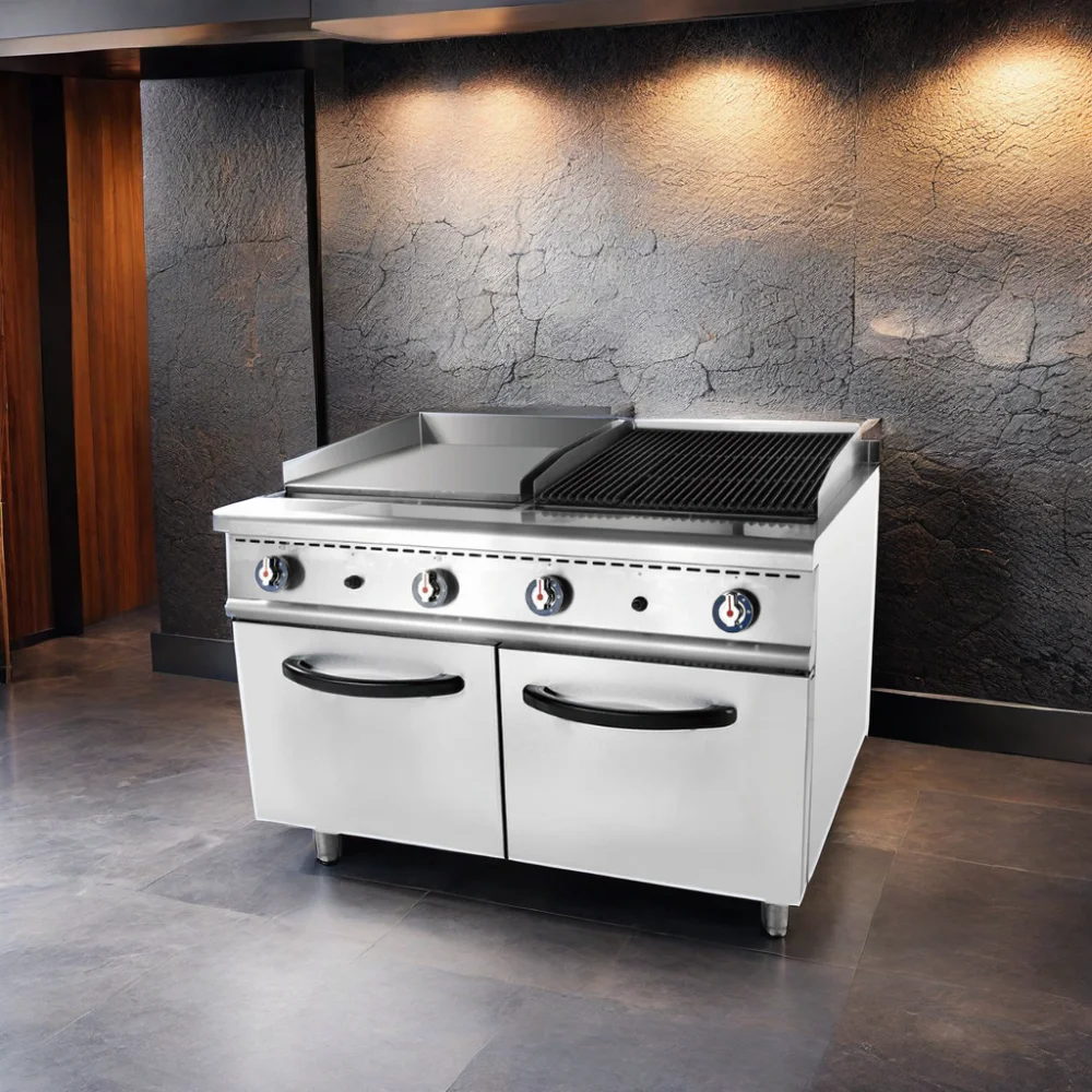 Commercial Gas Griddle Lava Rock Grill With Cabinet for Western ...