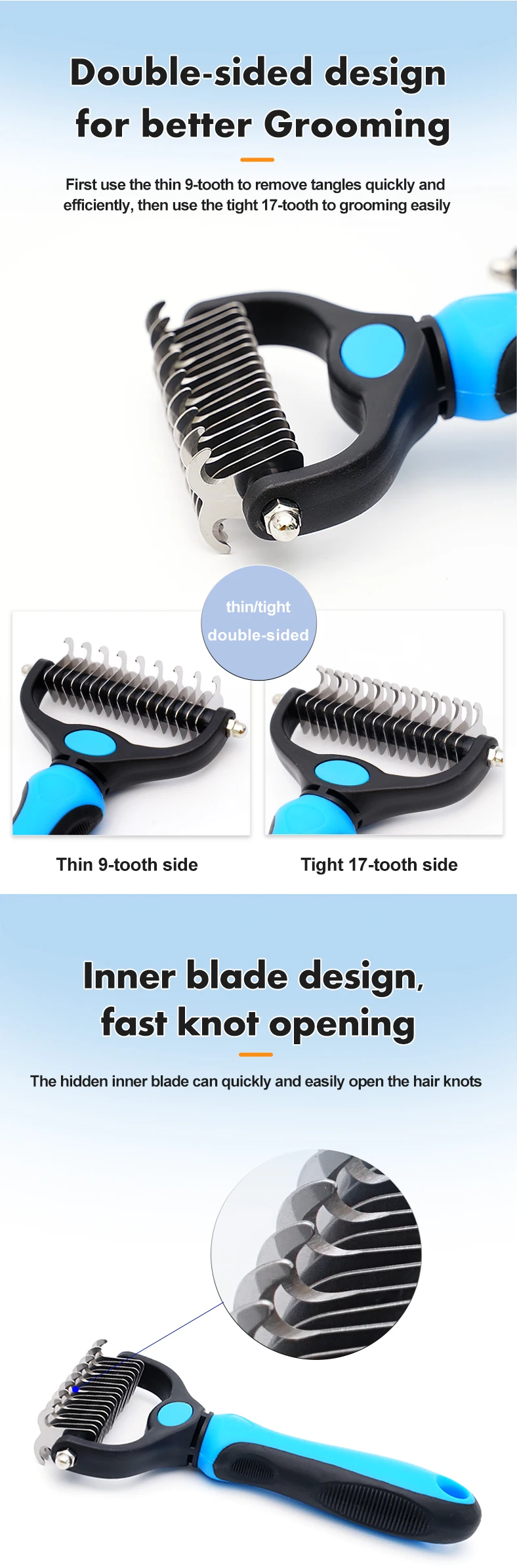 SORADD Pet Grooming Brush - Double-Sided Deshedding Tool