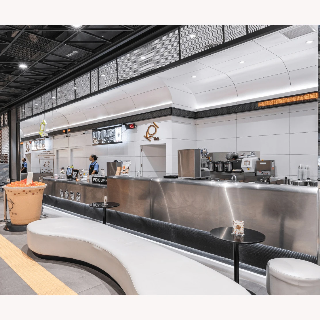 Modern Milk Tea Shop Kiosk Bar Counter Stainless Steel Marble Operation ...