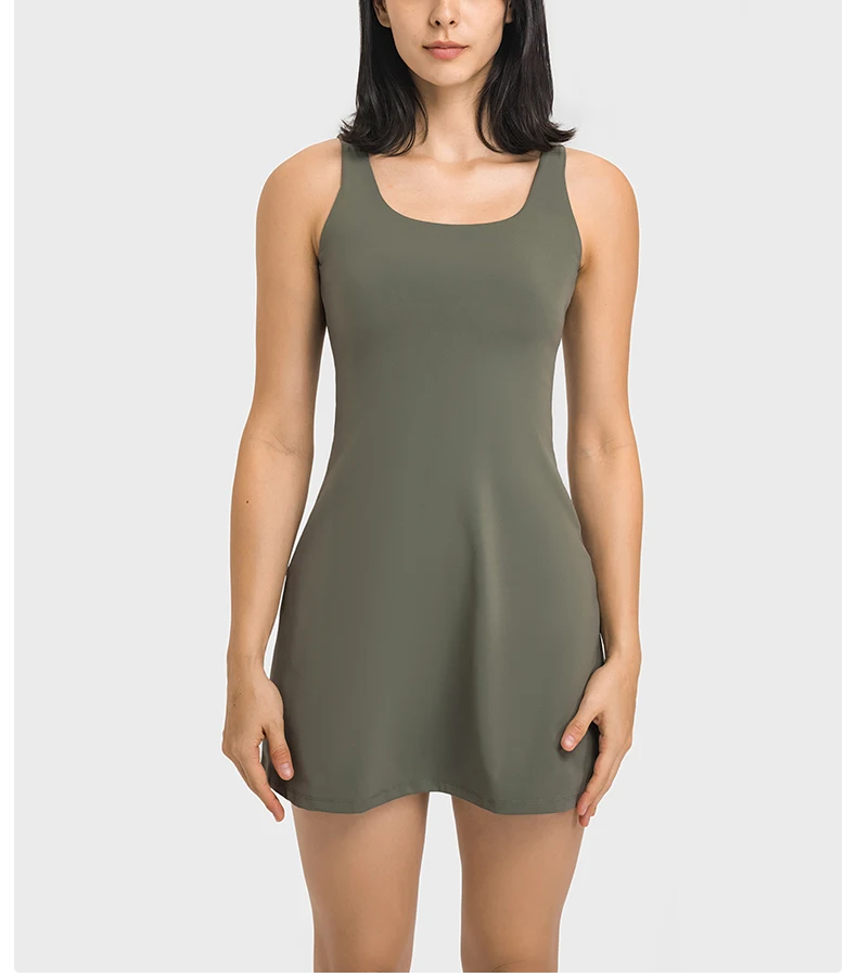 Womens 2-in-1 Exercise Dresses with Built-in Shorts