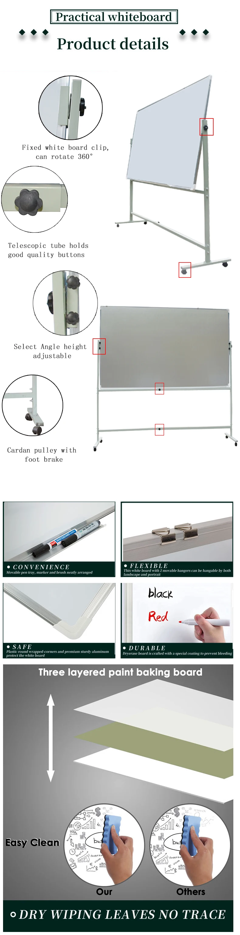 New Style Mobile Magnetic Writing Board Whiteboard Stand 360 Degrees ...