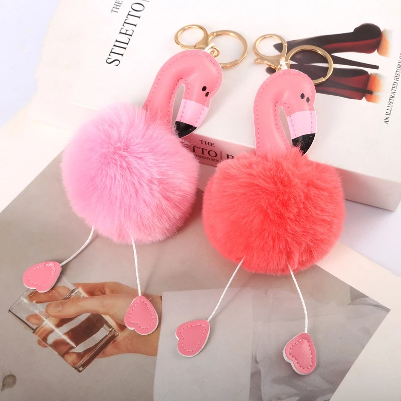 Cute Women Girl Pink Red Plush Ball Plush Keychain Eco Friendly Soft ...