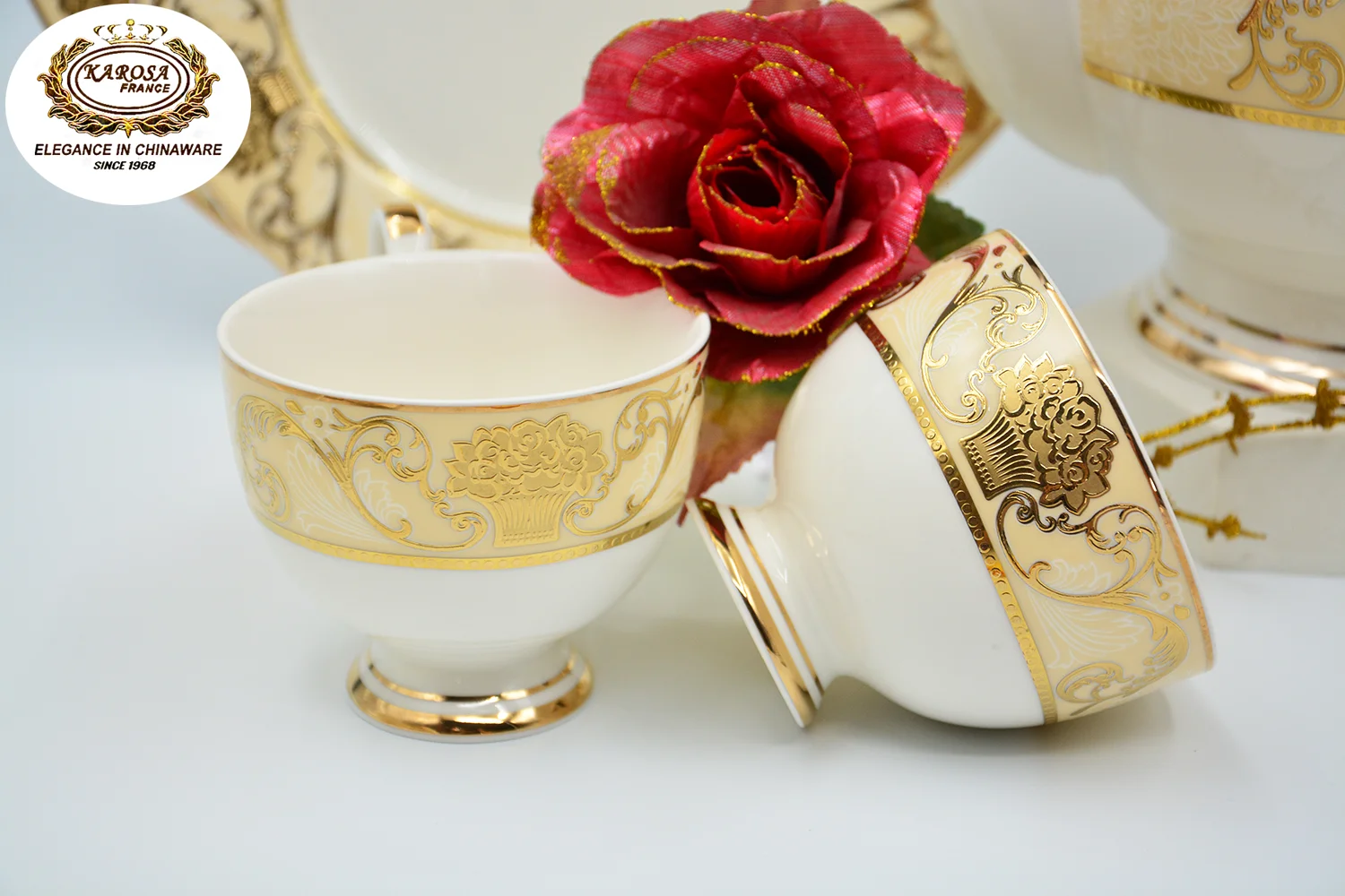 98pcs Luxury Embossed Gold Bone China Dinnerware Set - Eco-Friendly ...
