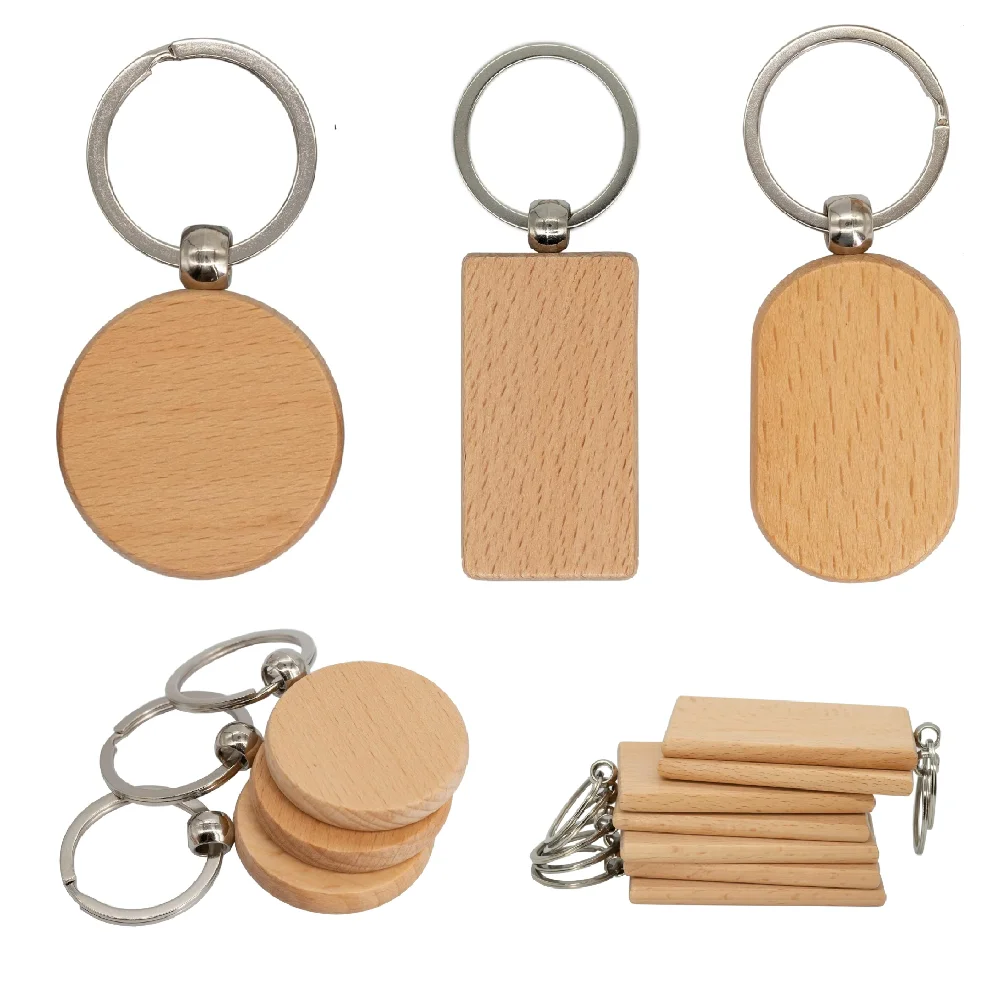 2024 Unfinished Blank Laser Wood Keychain Customized Keychain Wooden ...