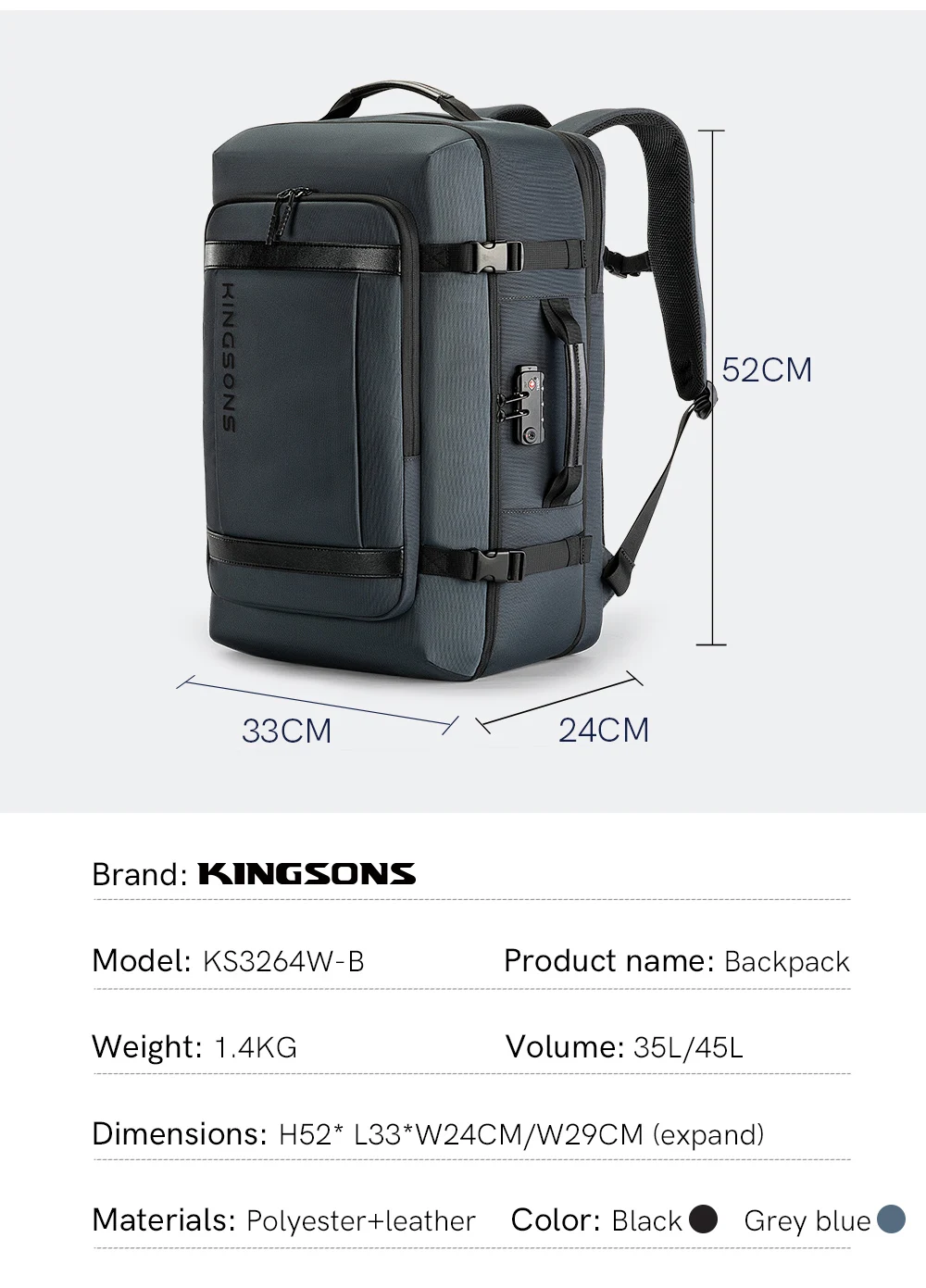 Kingsons Travel Backpack - Premium Quality & TSA Lock