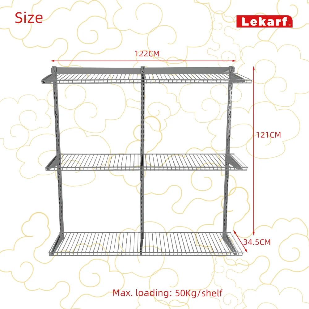 Detachable Steel Mesh Shelving Easy Assembly Wall Mounted Metal Shelves ...