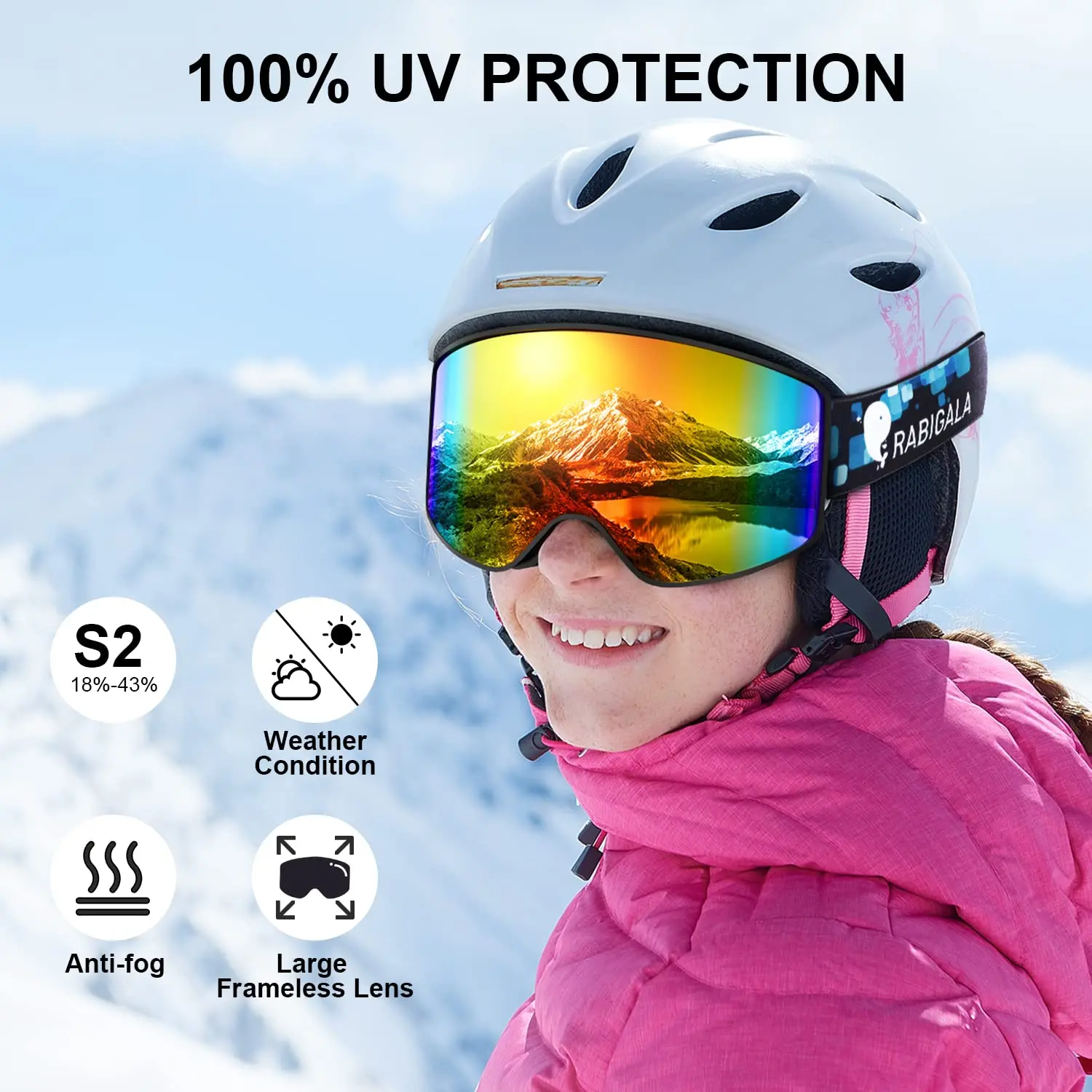 Cylindrical Double Lens Ski Sports Glasses With Adjustable Elastic Band ...