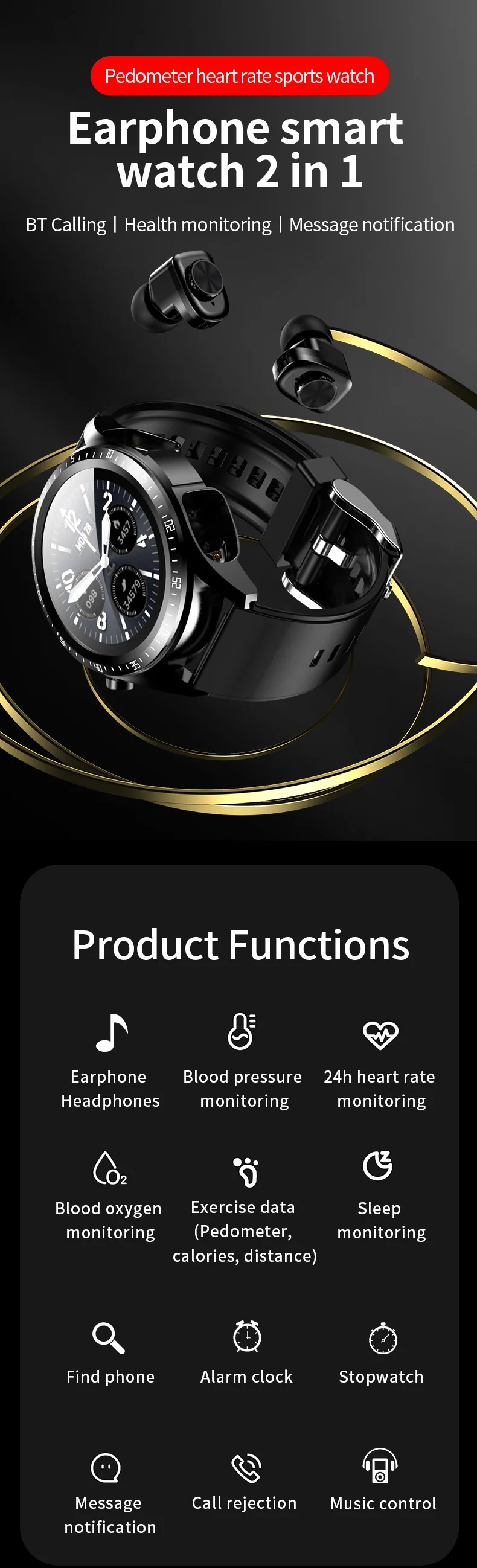 Reloj Audifonos Smartwatch Auricular Con Audifono 2 In 1 Tws Smart ...