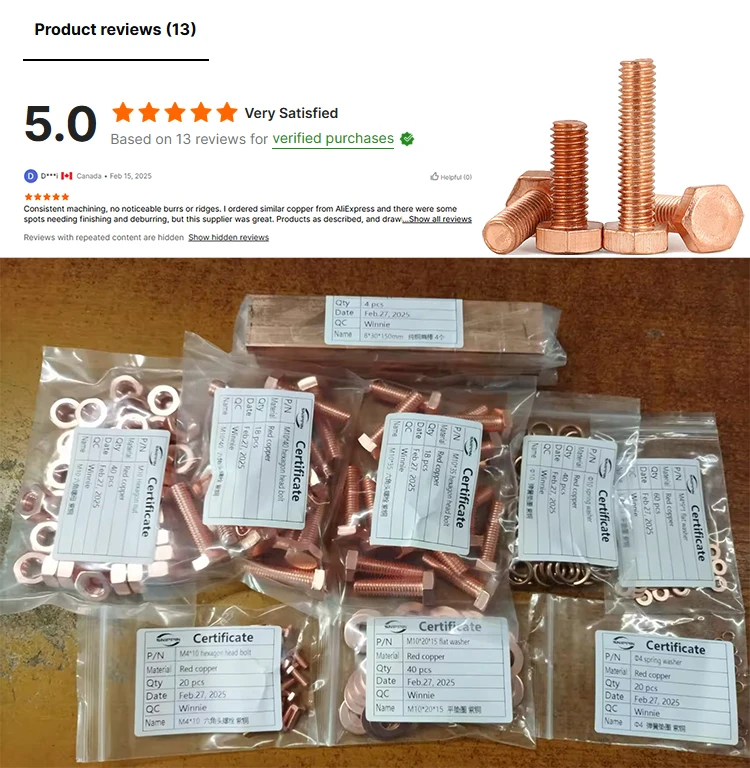M3 to M20 Hex Head Bolts - Pure Copper for Electrolysis