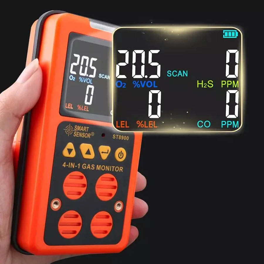 St8900 Digital Gas Detector Portable 4 In1 Multi Gas Monitor O2 H2s Co ...