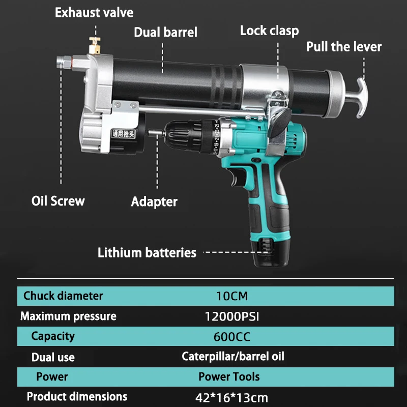 12000PSI Electric Grease Gun Drill Adapter Attachment Powered Grease ...