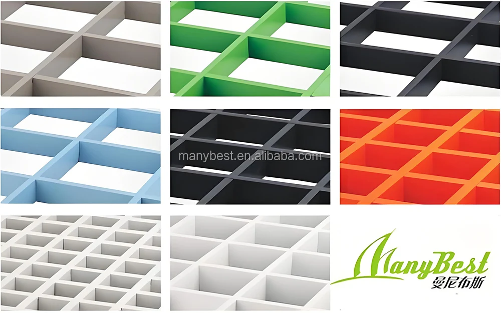 Architectural Aluminum Grid False Ceiling Tiles Fireproof Designs For