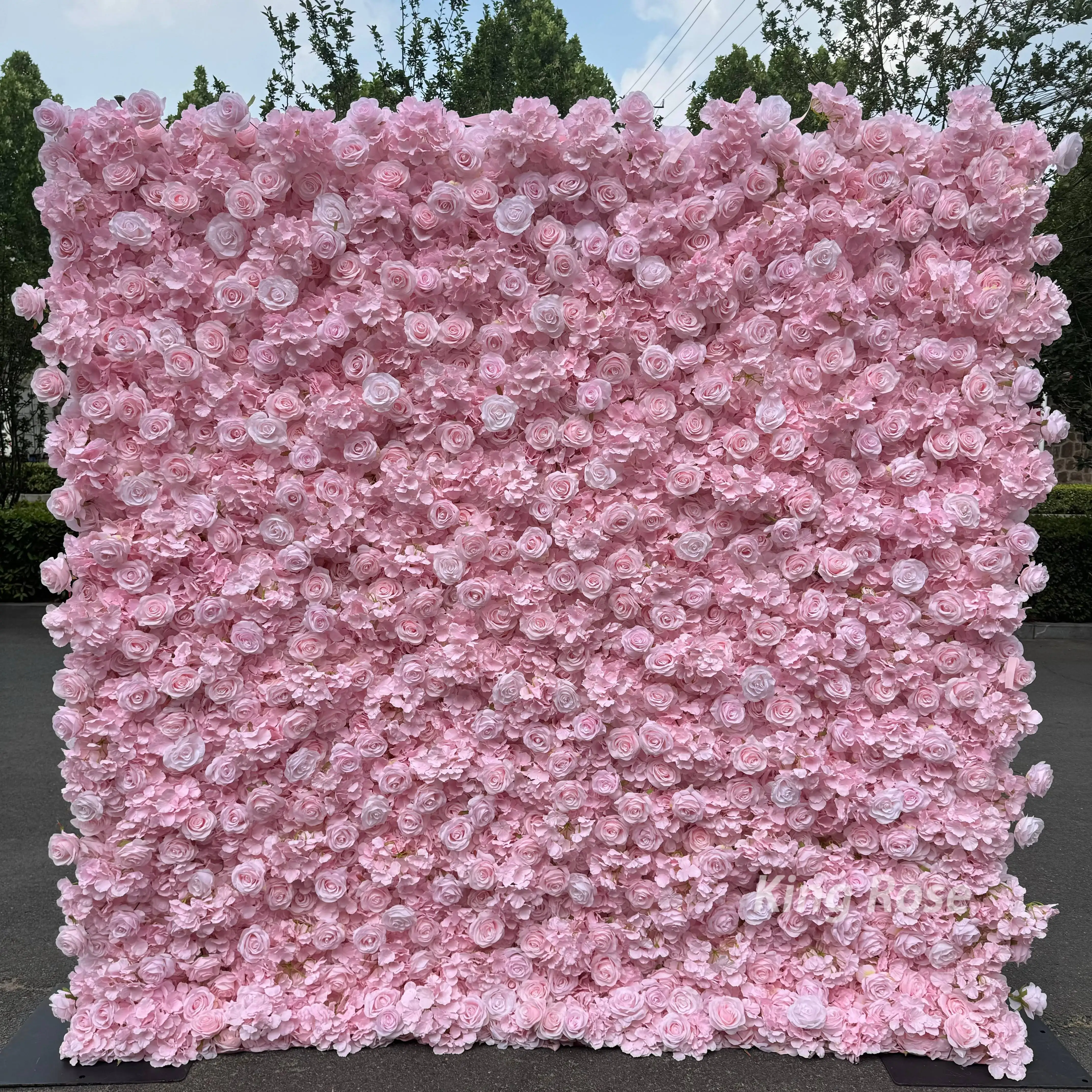 Wholesale Artificial Silk Rose Flower Wall Fabric Flower Wall Roll up ...