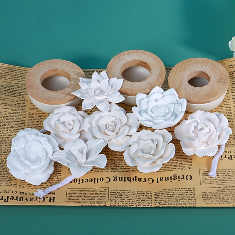 Reed Diffuser Stone Ceramic Flower Gypsum Fire Free Essential Oil ...