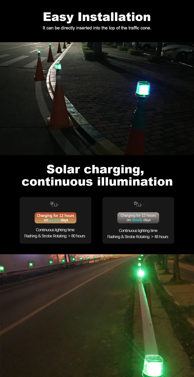 Ultra-Bright 6LED IP66 Solar Powered Traffic Warning Light Long-Lasting ...