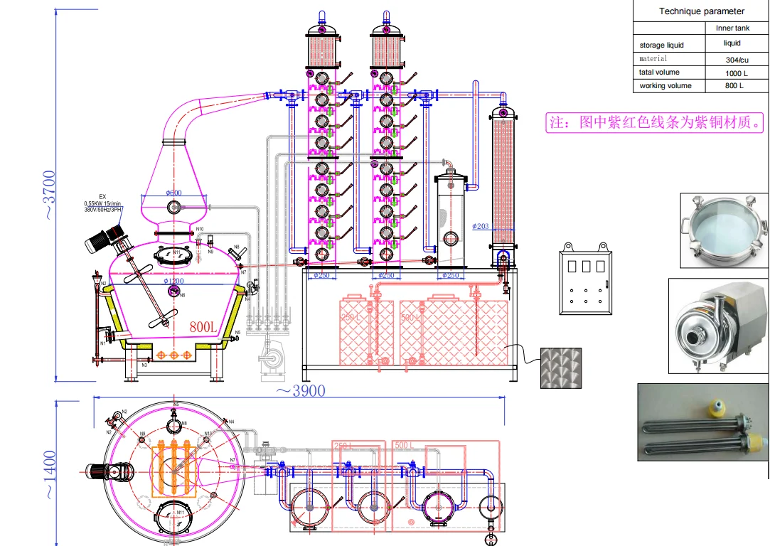 500l Copper Distillation Equipment Gasoline Distiller Pot Stills - Buy ...