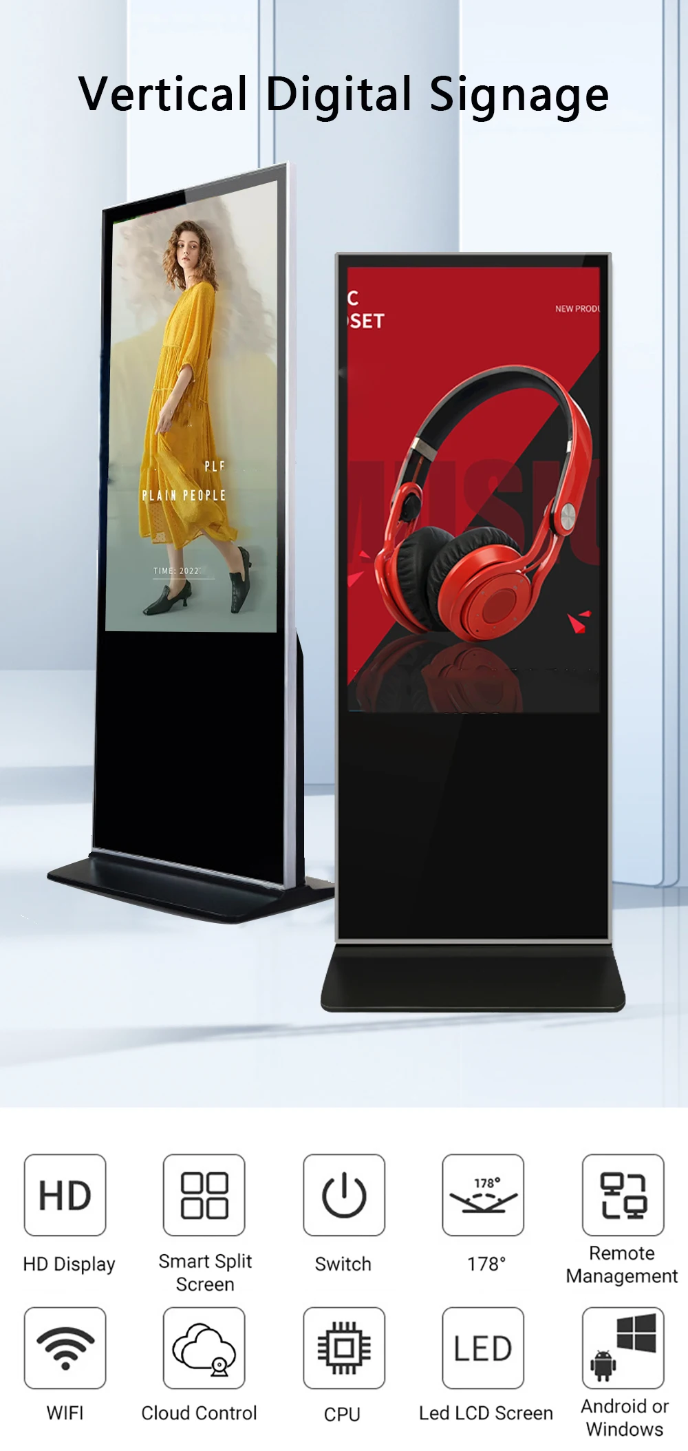 50 Inch Thin Digital Sign Touch Display With Built-in Media Player ...