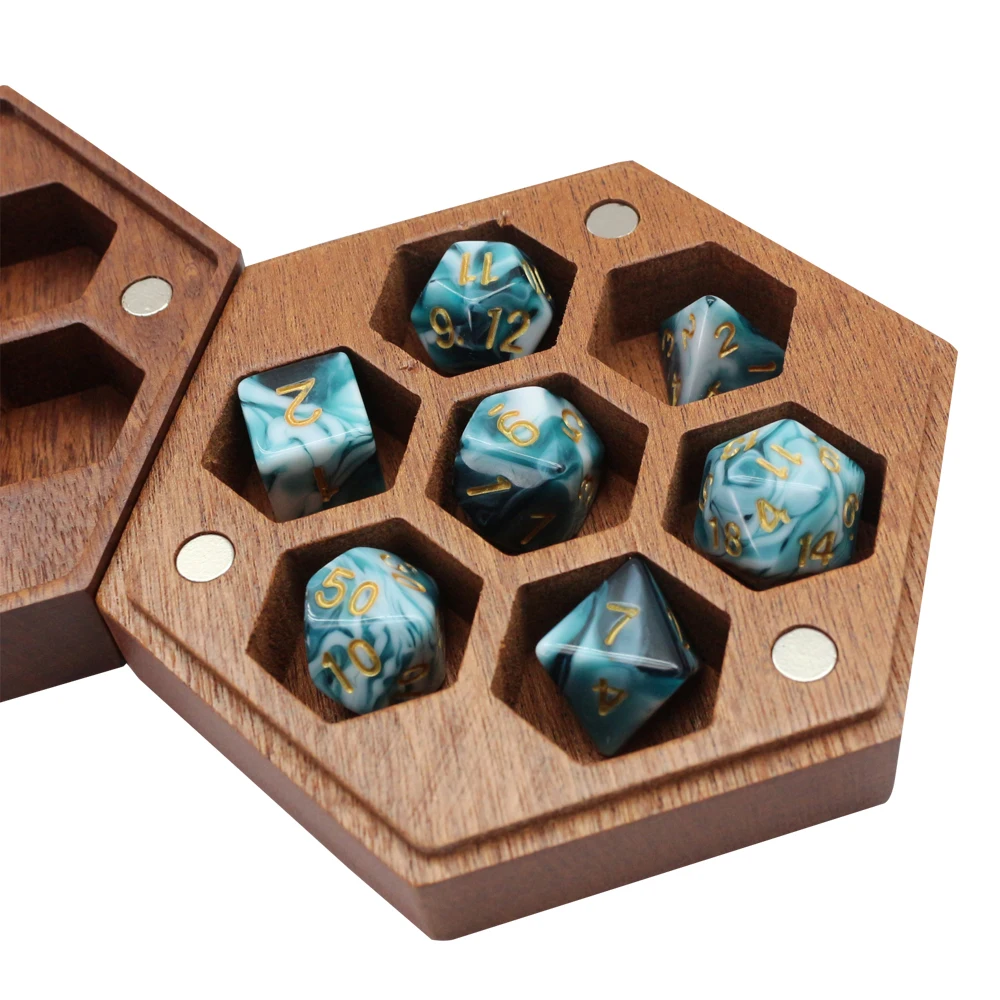 Wooden Dnd Dice Set With Magnetic Lid For Storage Dnd Polyhedral For ...