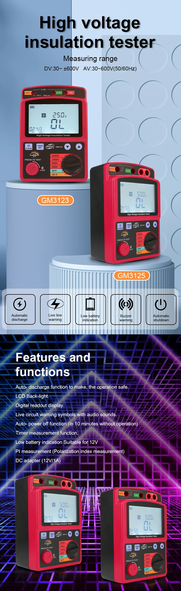 Digital High Voltage Insulation Resistance Tester Megger Meter 500v ...