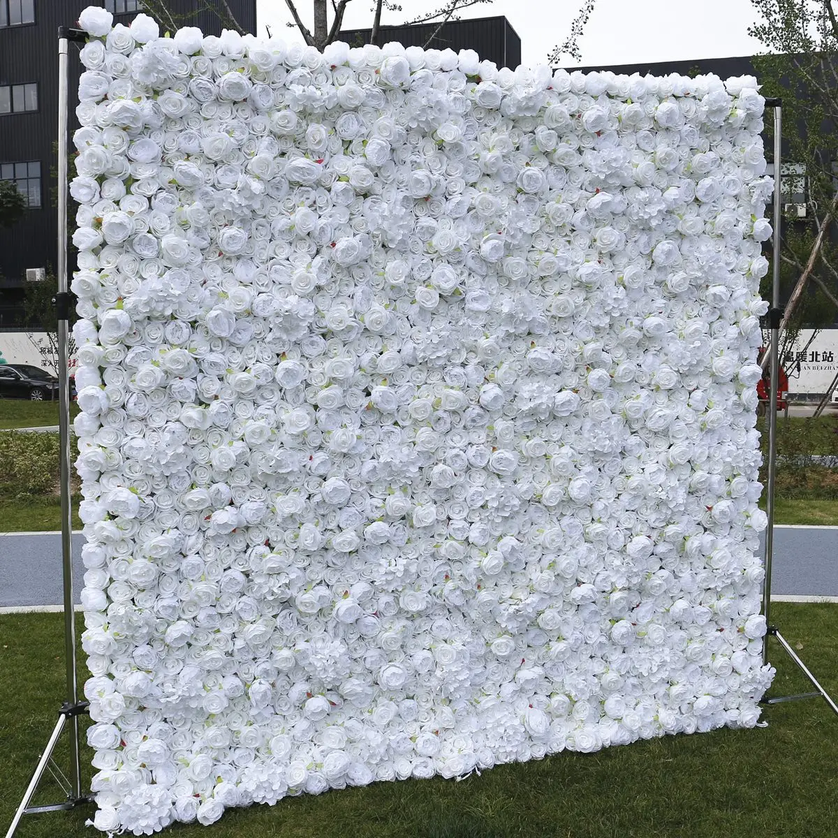 8ft X 8ft White Color Roll up Decor Silk Rose Artificial Flower Wall ...