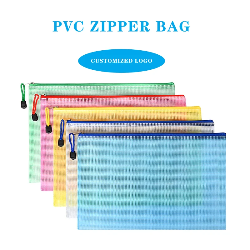 A4 A5 A6 Plastic Zippered Vinyl Mesh Pouches PVC Mesh Zipper Bag ...