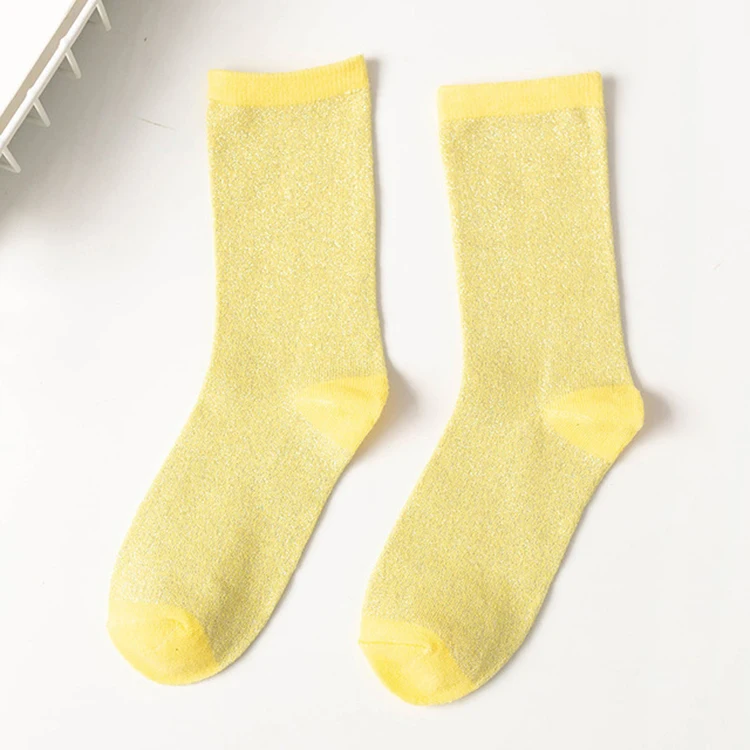 Women's Style Gold Silk Material Fashion Socks Solid Color Glitter ...