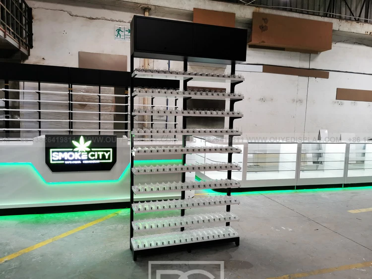 LED Strip Baseboard Dispensary Counters Design for Tobacco Shops