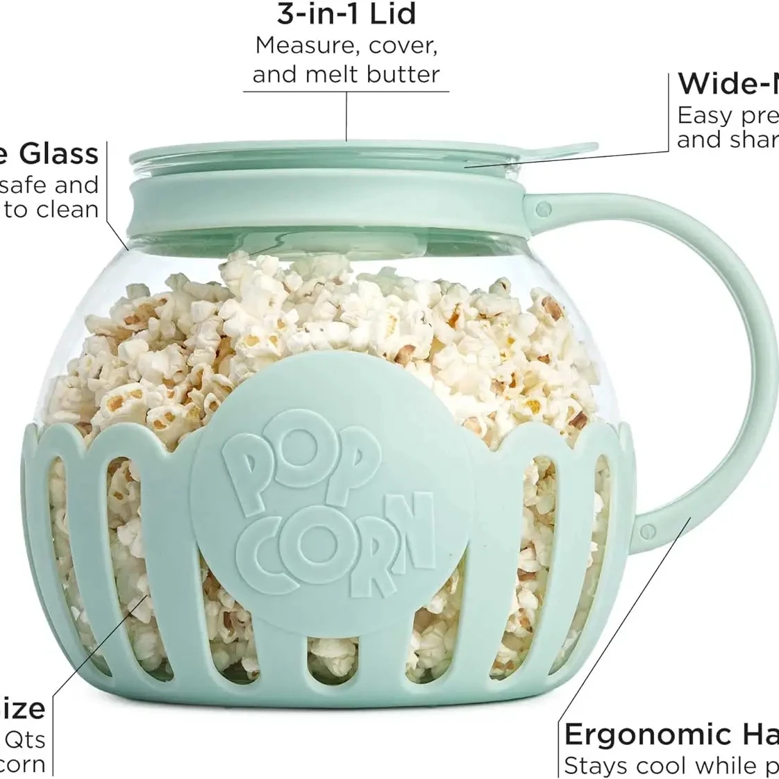 Glass Microwave Popcorn Popper 2.25QT Original Popcorn Jar with ...