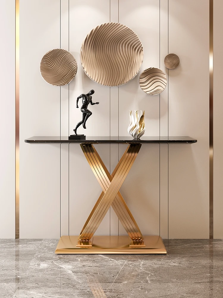 Console Table - Modern Gold Metal with Customized Marble Top