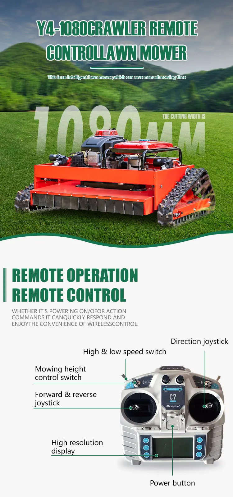 Loncin 452cc Engine Remote Control Lawnmower - Garden Robot