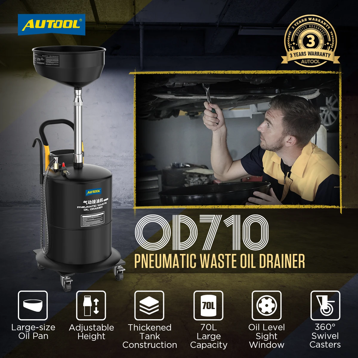 AUTOOL OD710 70L Waste Oil Drainage and Replacement System Pneumatic ...